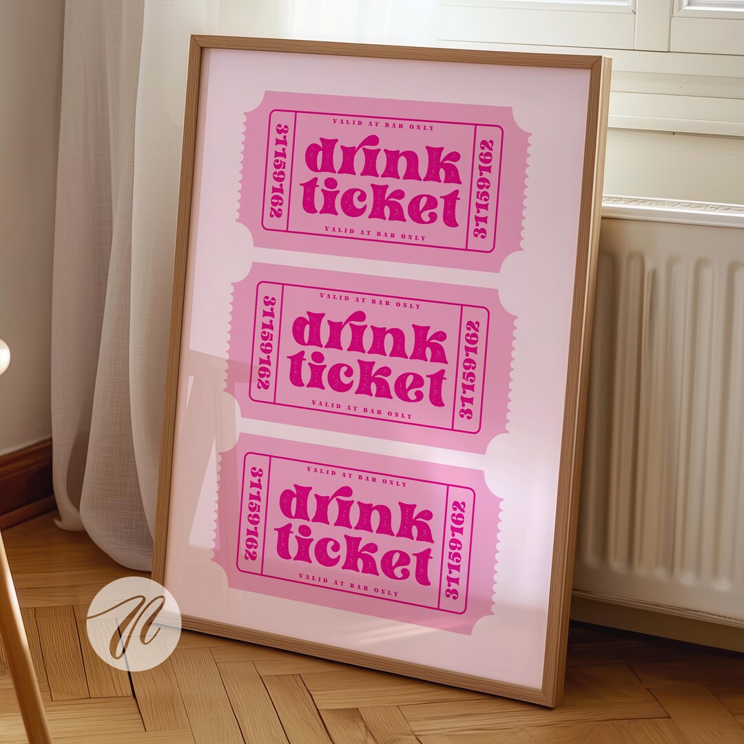 Bar Cart Wall Art, Drink Ticket Print, Bar Cart Printable, Retro Happy ...