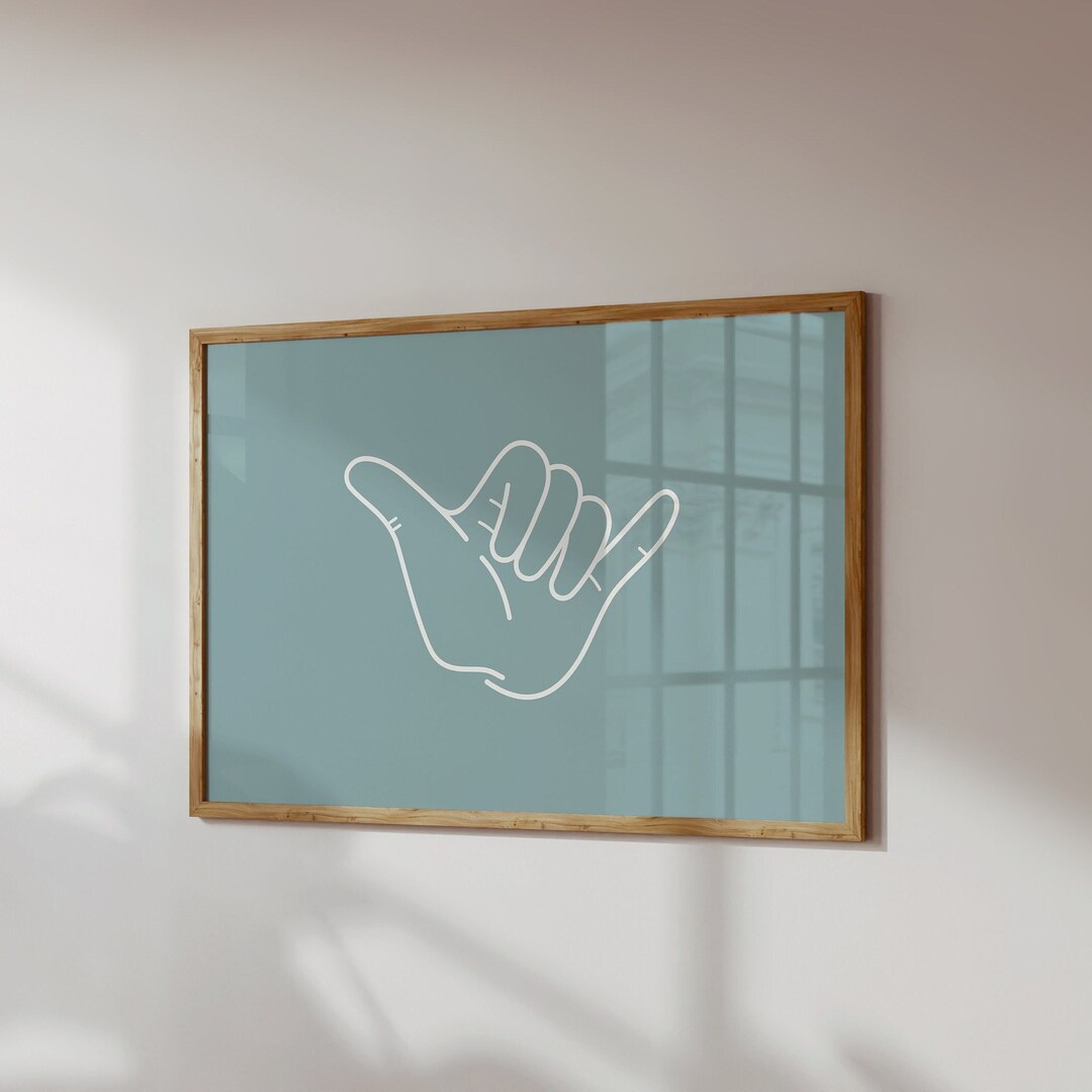 Shaka Hand Sign Art Print Trendy Coastal Beachy Blue Wall Art Aesthetic ...