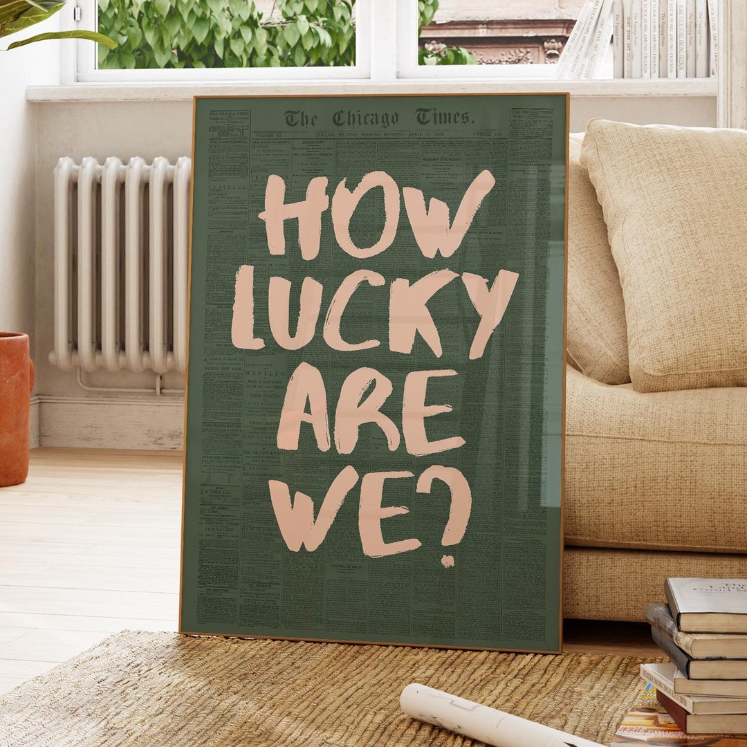 How Lucky Are We Newspaper Print, Trendy Sage Green Pink Aesthetic ...