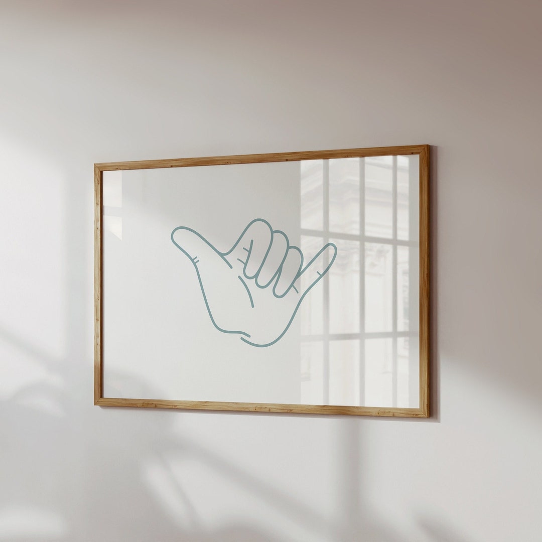 Coastal Shaka Hand Sign Art Print Trendy Beachy Blue Wall Art Aesthetic ...