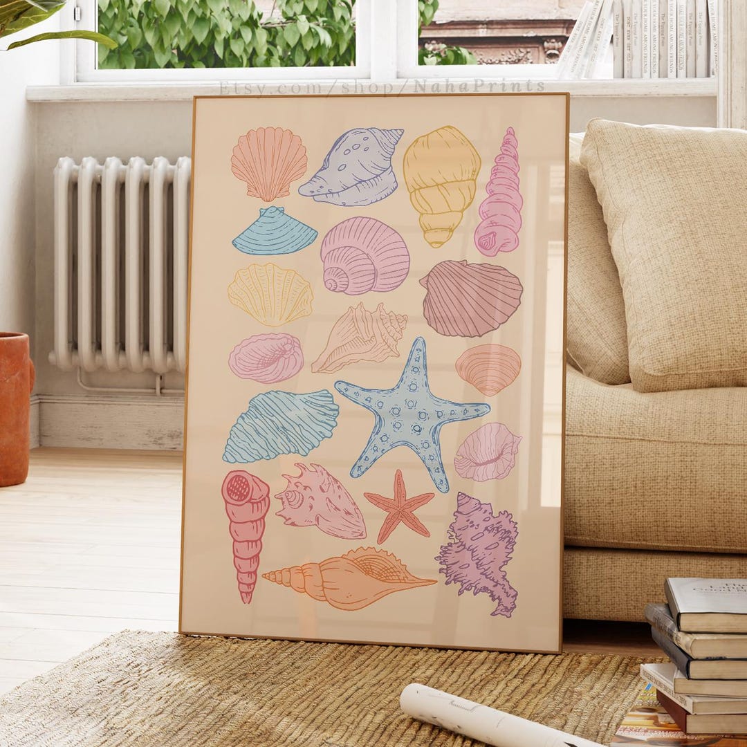 Seashell Art Prints, Trendy Coastal Wall Art, Girly Coastal Decor, Cute ...