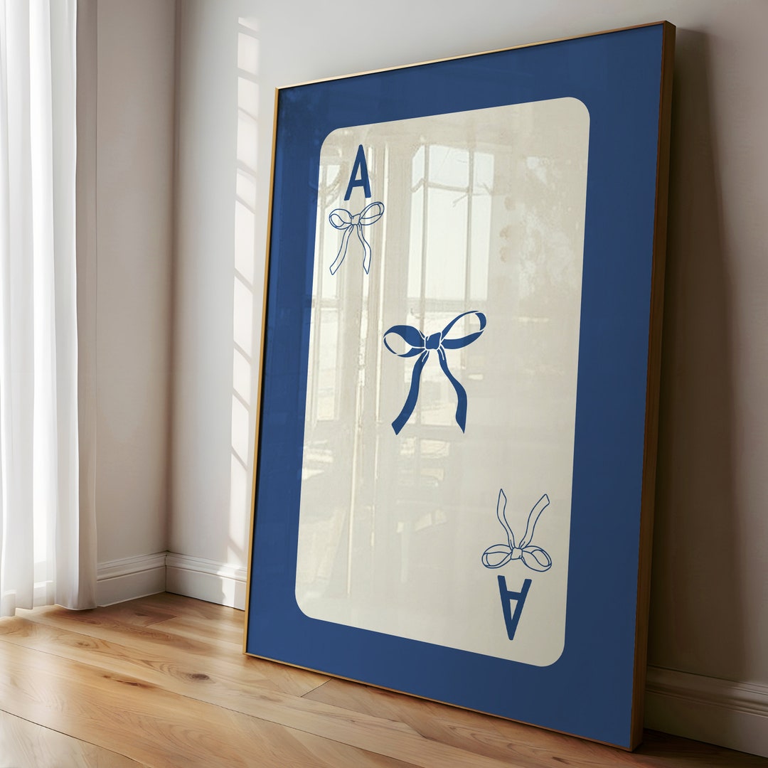 Blue Ace of Bows Card Print, Preppy Wall Art, Coastal Cowgirl, Ace Card ...