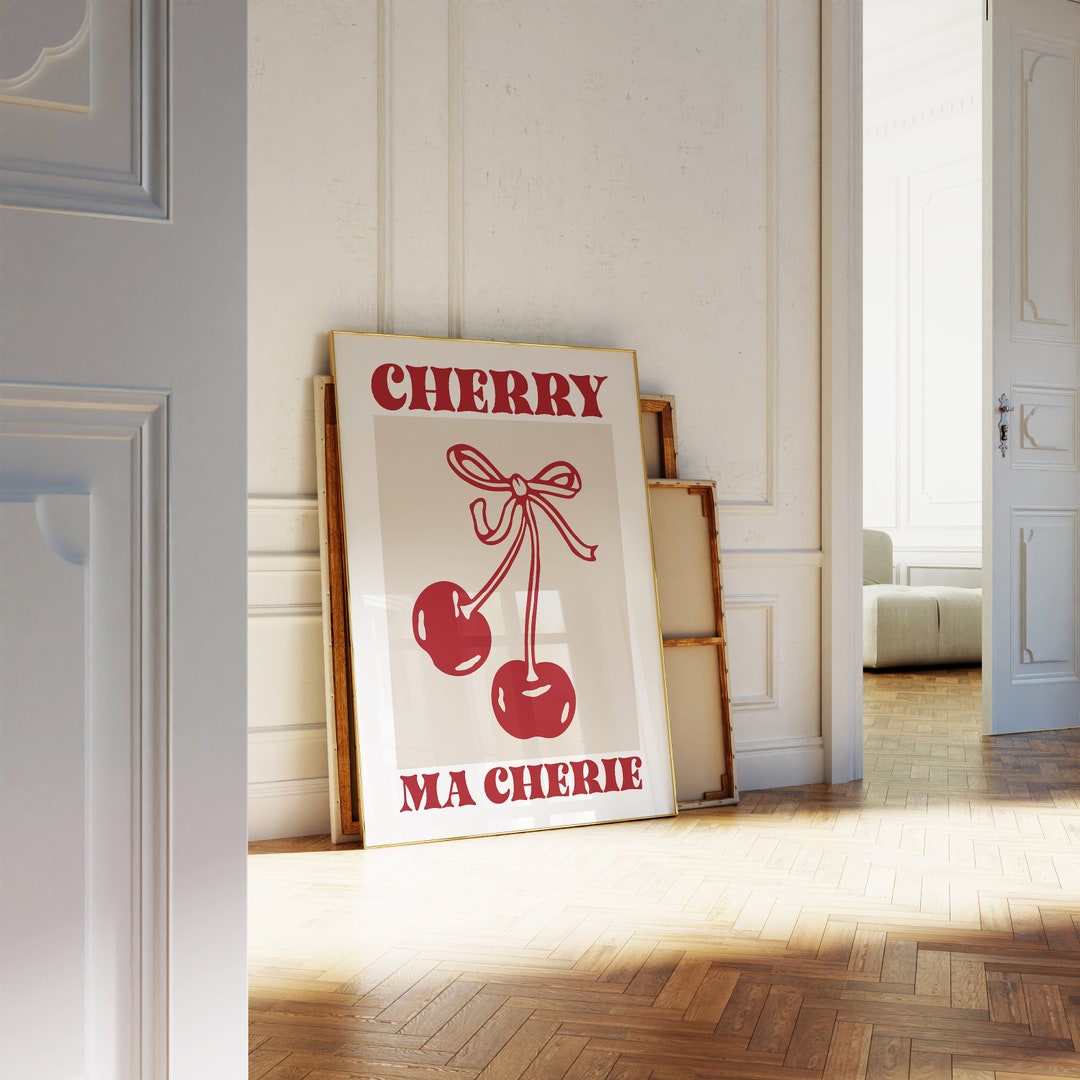 Vintage Red Bow Cherry Poster Ma Cherie Coquette Wall Art - Etsy