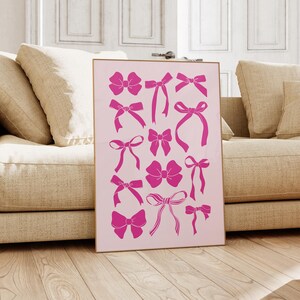 Hot Pink Bows Print, Cute Preppy Bow Wall Art, Cute Coquette Bows ...