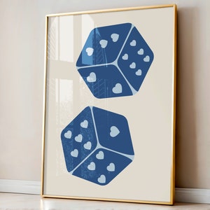 Cute Dice Print, Trendy Wall Art, Blue and White Aesthetic Poster ...