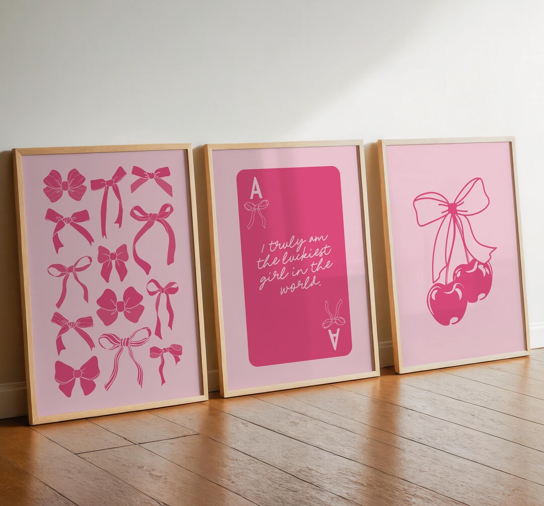 Pink Bows Print Set of 3, Preppy Wall Art, Coquette Decor, Ace Card ...