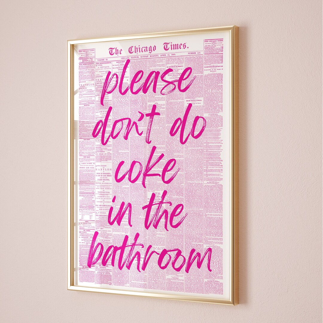 Please Don't Do Coke in the Bathroom Print, Retro Bar Cart Aesthetic Poster, Trendy Pink Dorm ...