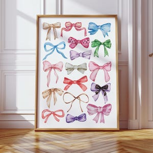 Trendy Watercolor Bows Wall Art Prints Grand Millennial Wall Art ...