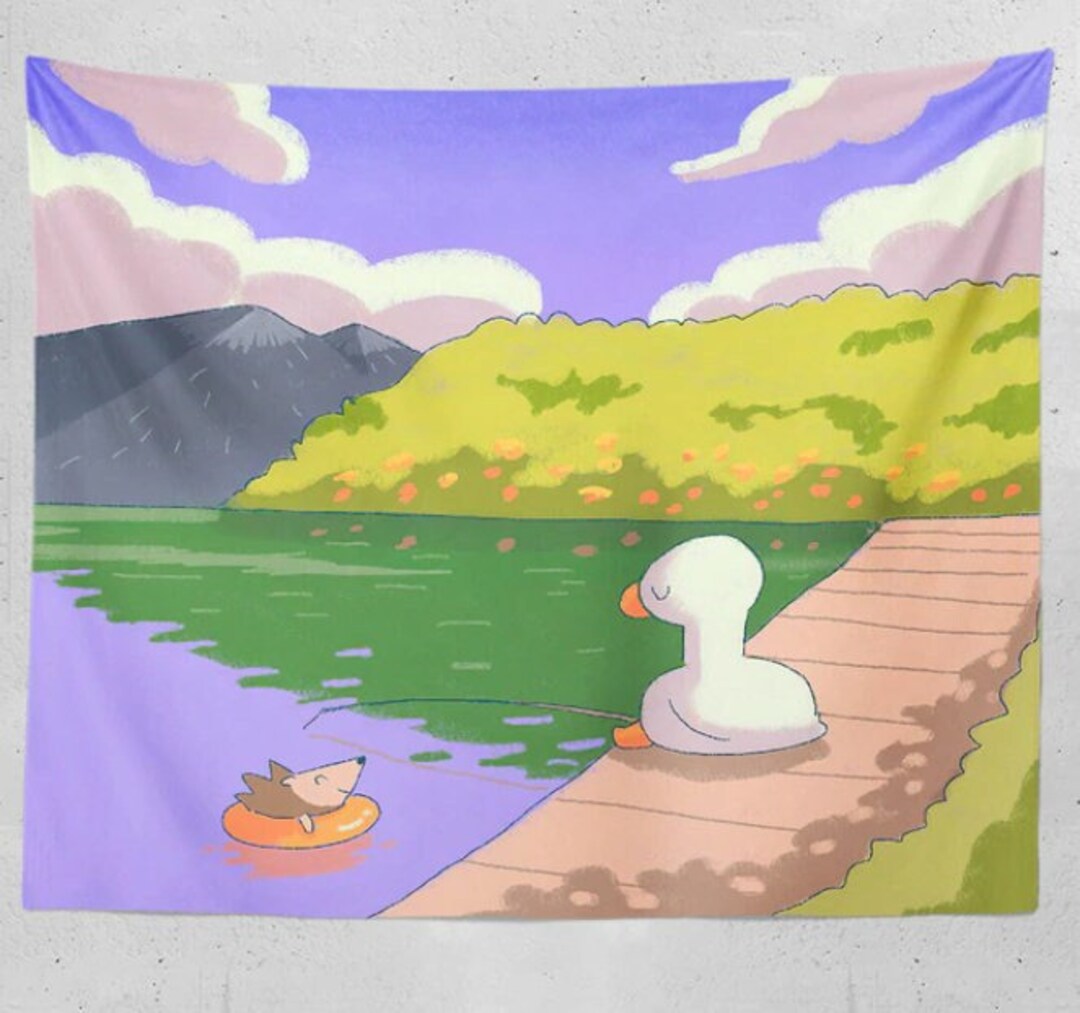Cute Duck Tapestry Kawaii Cartoon Pastel Wall Hanging Dorm Room Decor Decoration Pastel Poster ...