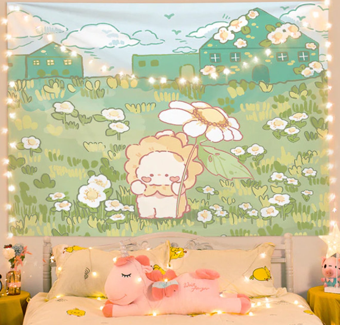 Bunny Kawaii Tapestry Cute Cartoon Little Rabbit Wall - Etsy