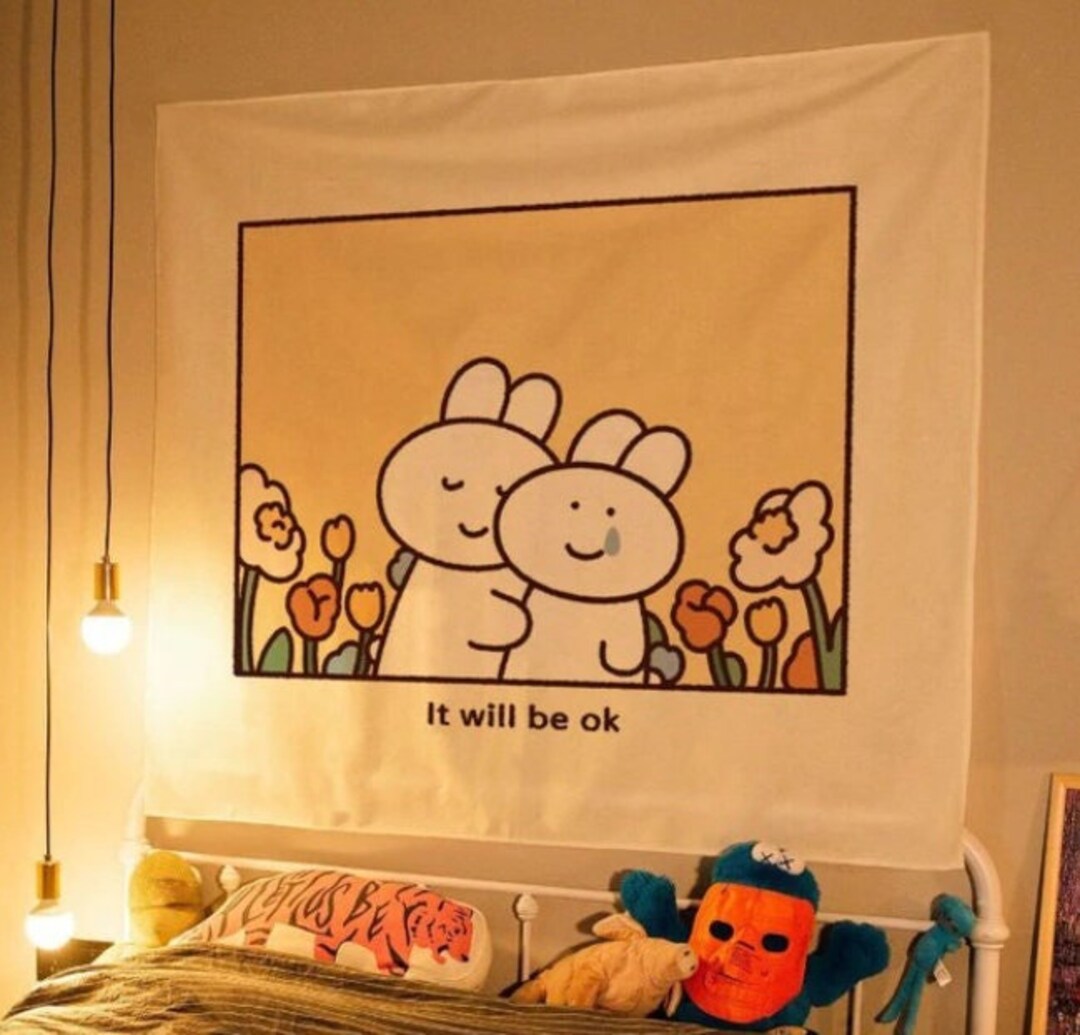 Kawaii Tapestry Cute Cartoon Little Pastel Chibi Wall Hanging Room Dorm ...