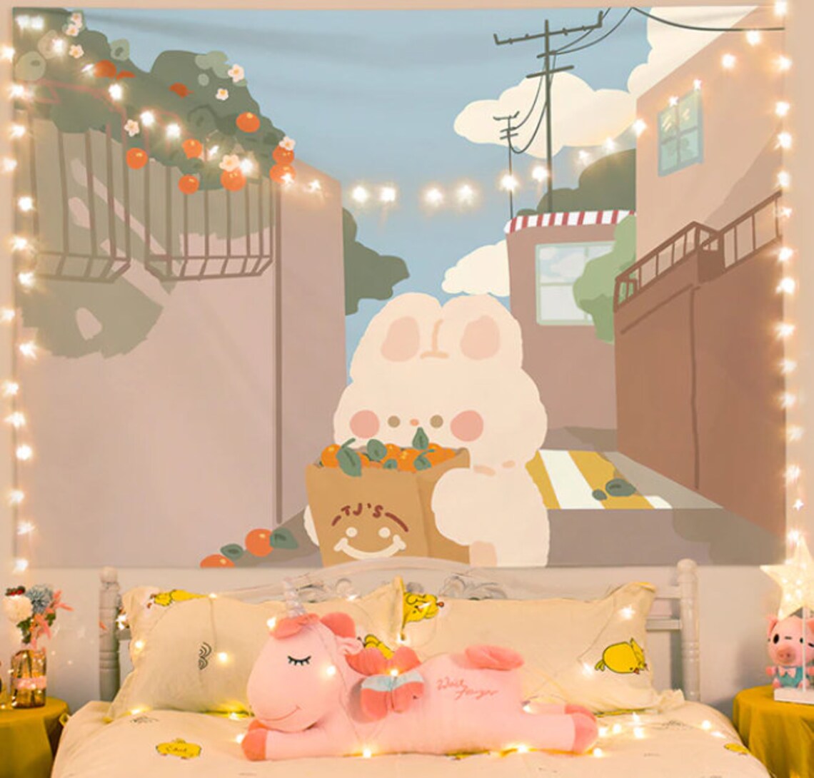 Bunny Kawaii Tapestry Cute Cartoon Little Rabbit Wall - Etsy