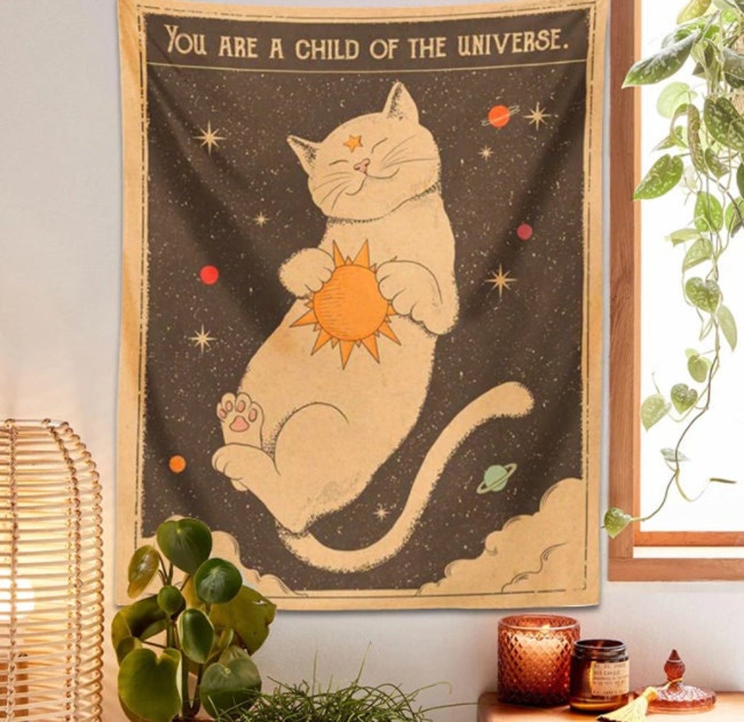 Tarot Tapestry Hippie, Wall Hanging, Kawaii Cat, Pastel, Gift, Room ...