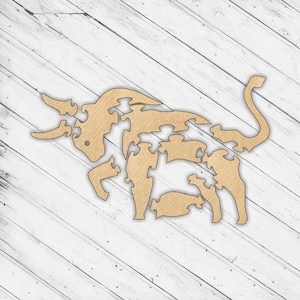 Wooden Bull Puzzle Jigsaw Glowforge Svg Laser Cut Dxf Xtool D1 CNC ...
