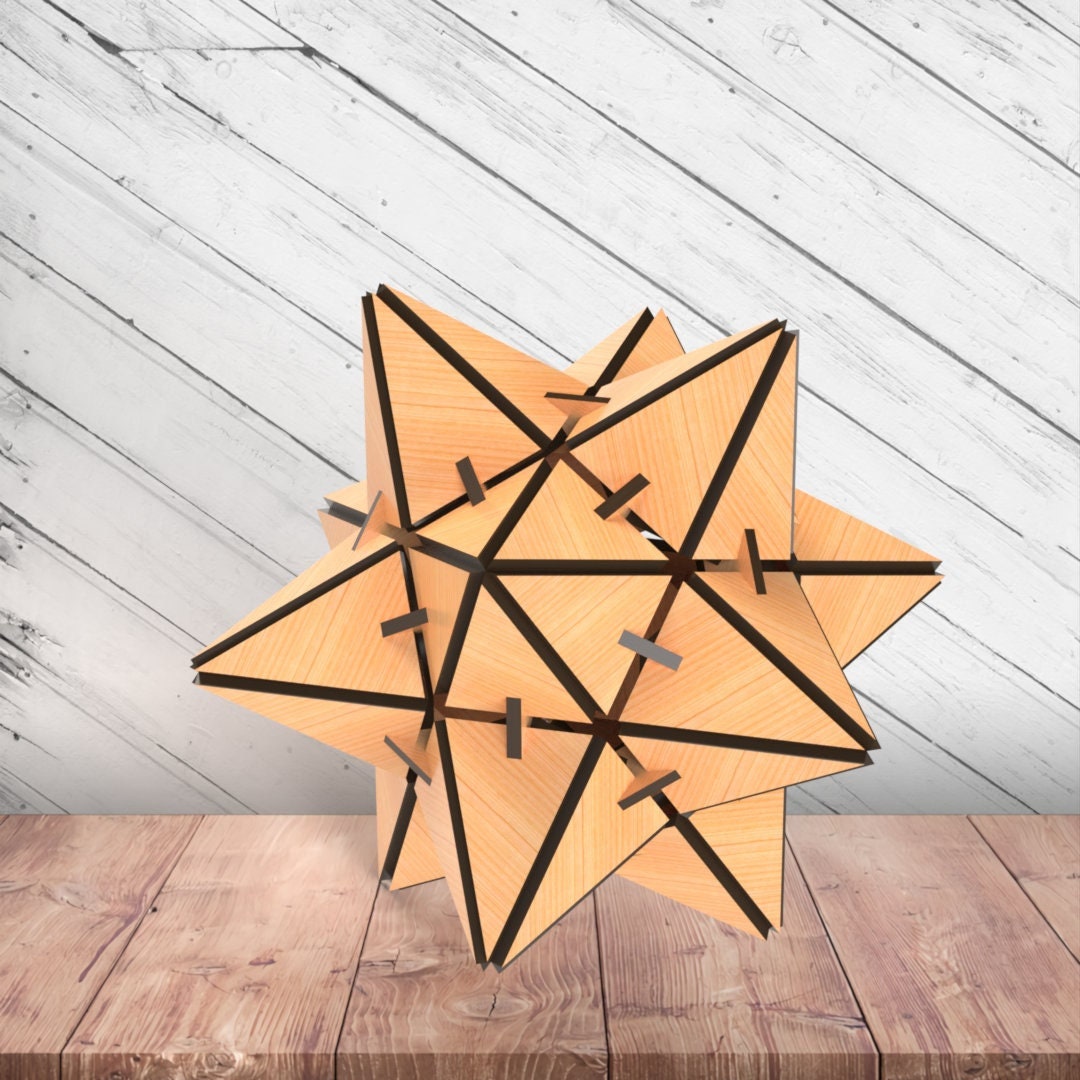 Wooden Stellated Dodecahedron Puzzle 3D Toy Glowforge Svg Laser Cut Dxf ...