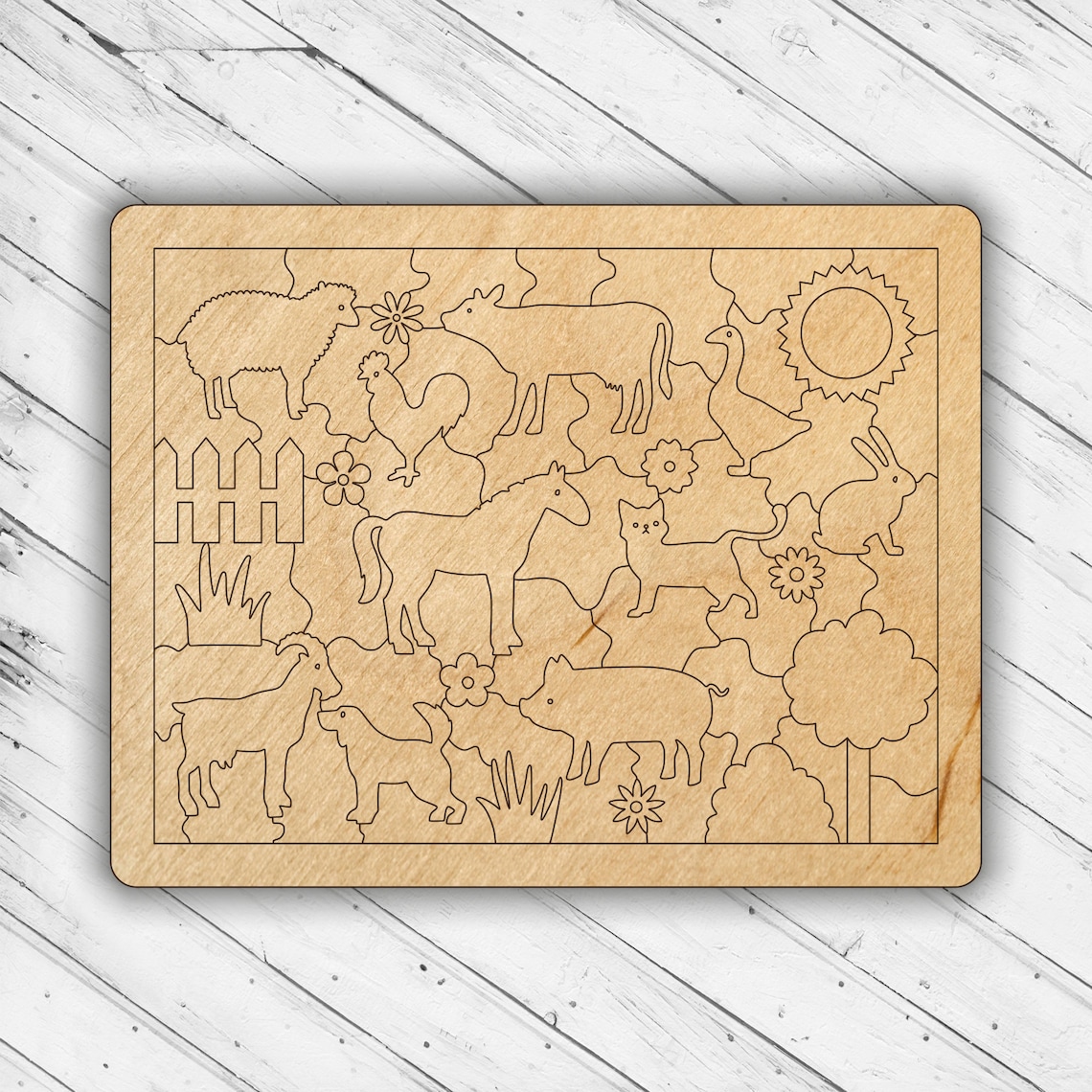 Wooden Farm Animals Educational Toy Jigsaw Laser Cut Dxf - Etsy