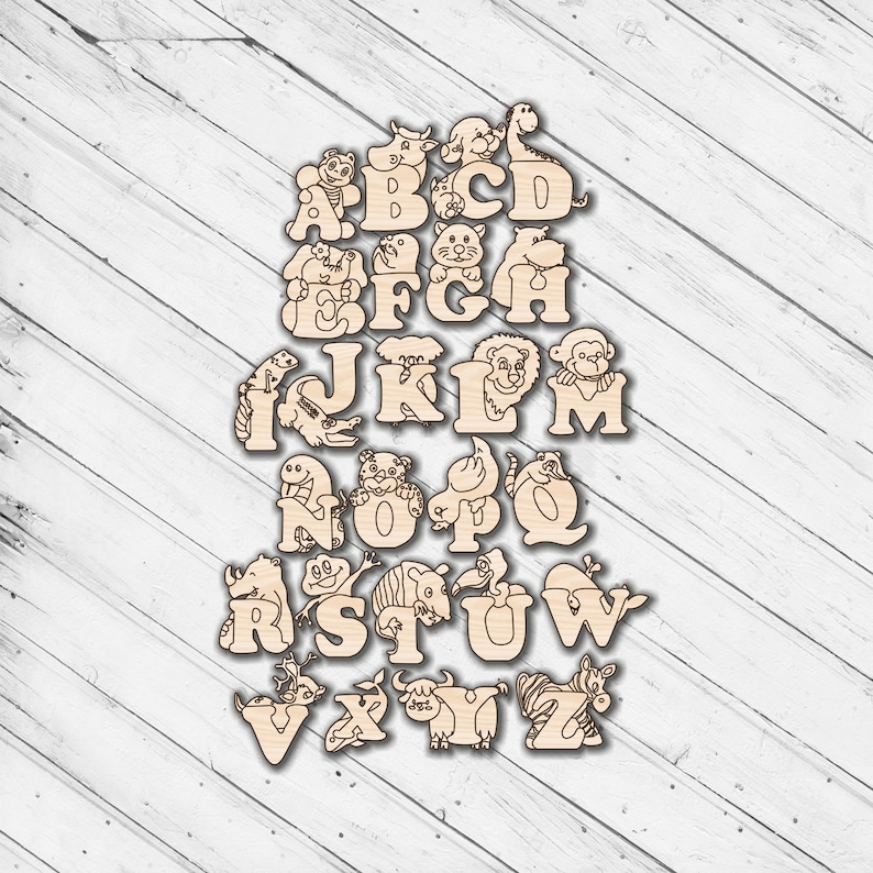 Wooden Animal Alphabet Educational Toy Jigsaw Laser Cut Dxf Glowforge ...
