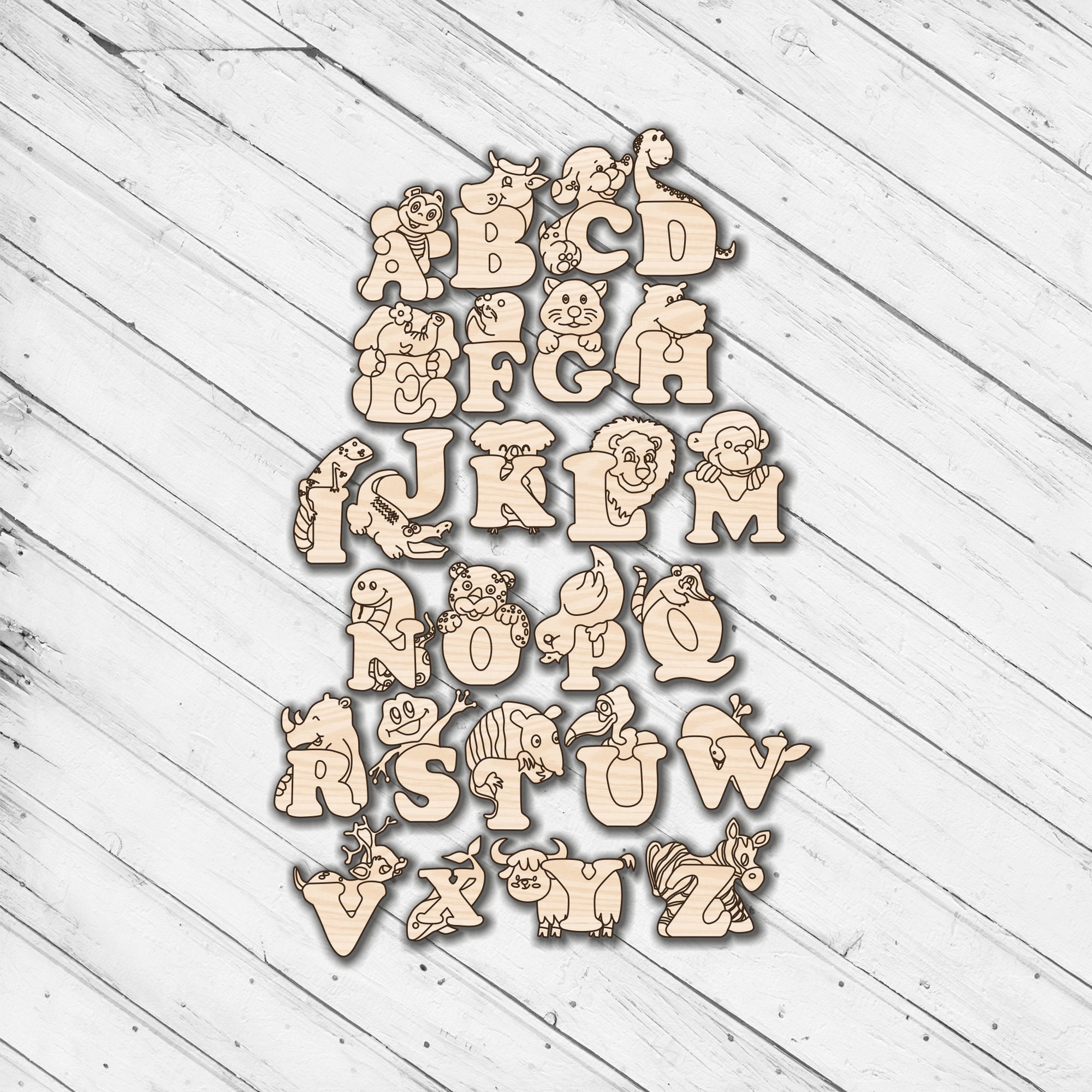 Wooden Animal Alphabet Educational Toy Jigsaw Laser Cut Dxf - Etsy