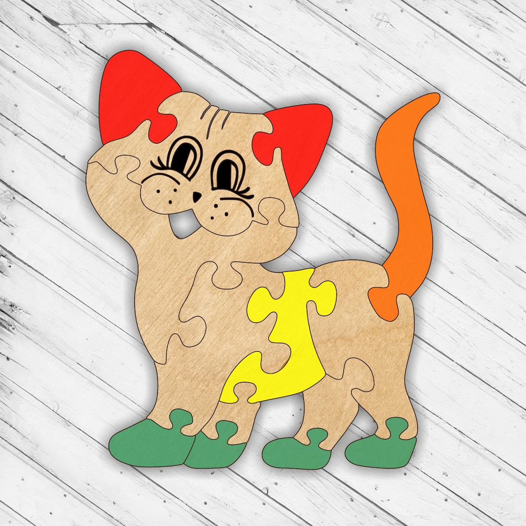 Wooden Cat Puzzle Jigsaw Glowforge Svg Laser Cut Dxf Xtool D1 CNC ...