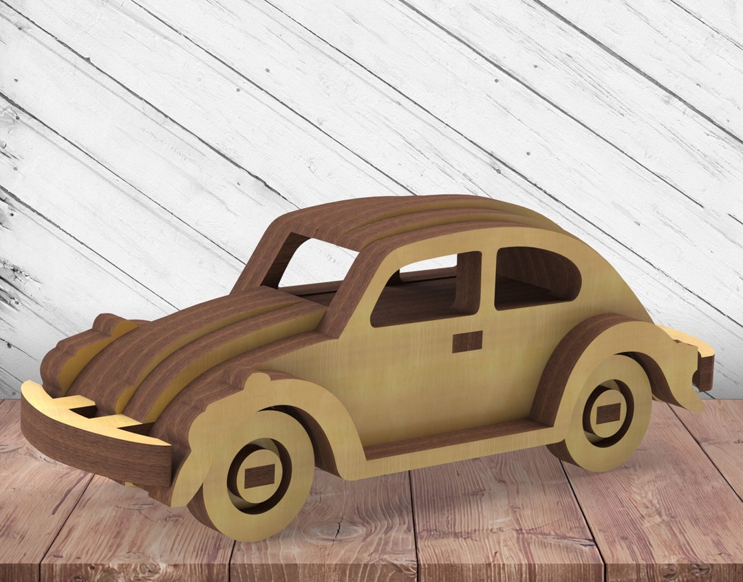 Wooden Beetle Car Puzzle 3D Toy Glowforge Svg Laser Cut Dxf Xtool D1 ...