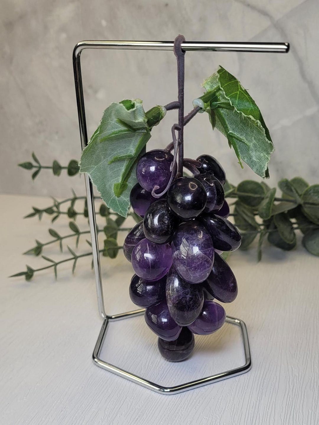 Unique Amethyst Grape Cluster Crystal With Stand, Natural Stone Fruit ...