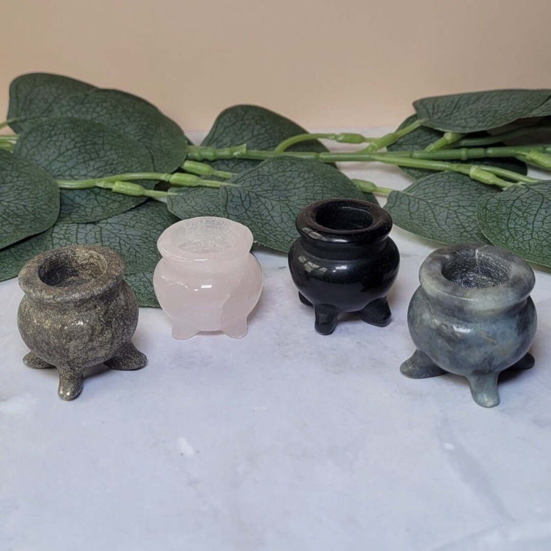 Crystal Cauldron Carvings, Halloween Cauldrons, Witchy Decor, Natural ...