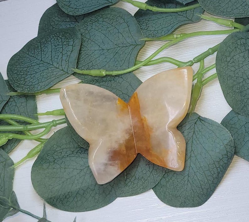 Hand Carved Gemstone Butterfly: Crystal Decor, Fire Quartz, Rose Quartz ...