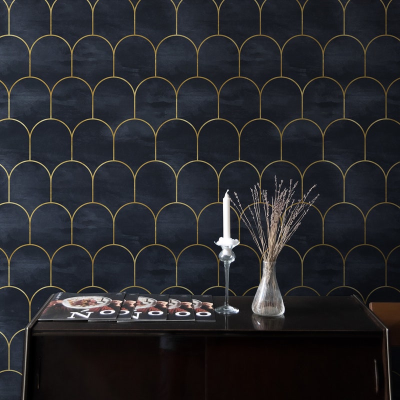 Navy Gold Wallpaper - Etsy