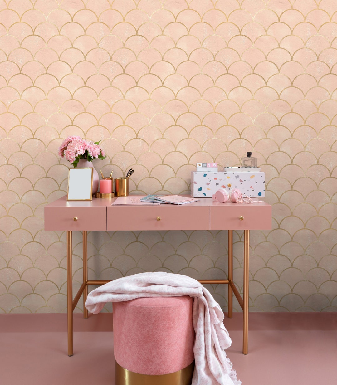 Pink Art Deco Wallpaper,peel&stick and Traditional Wallpaper, Removable ...