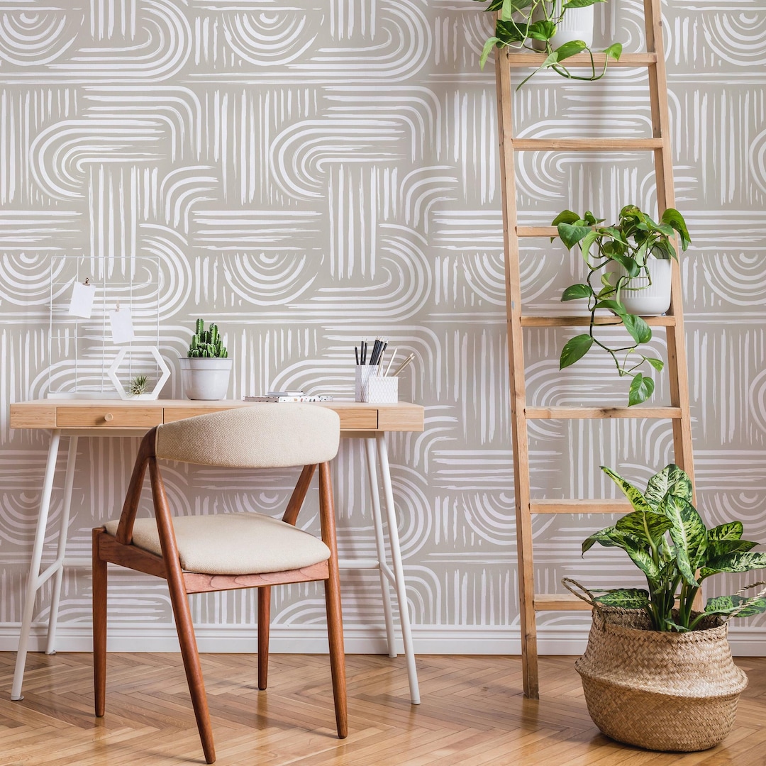 Fun Beige Wallpaper: Peel and Stick Geometric Design - Etsy