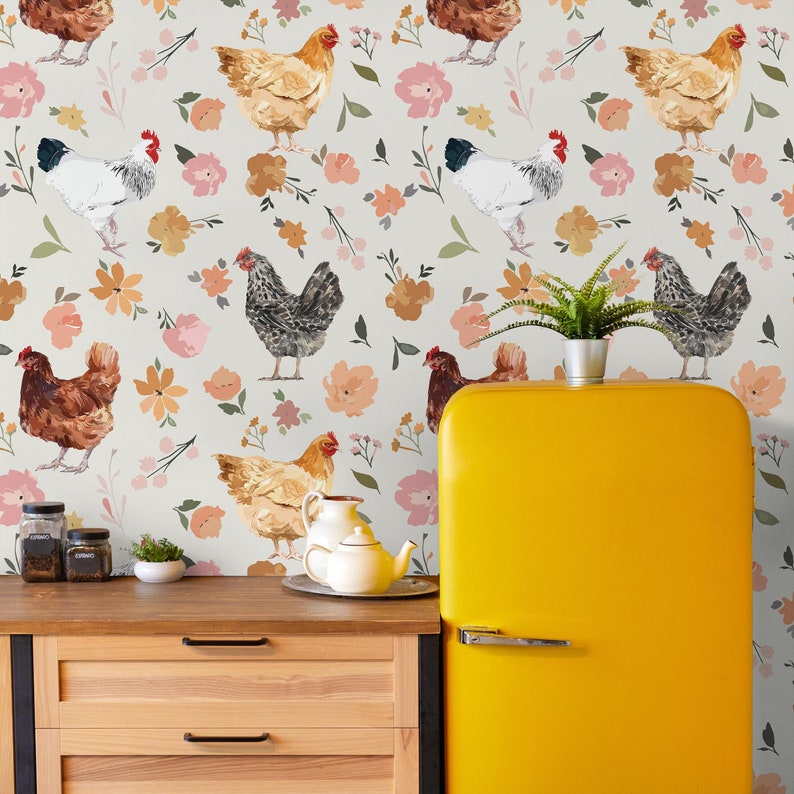 Western Chicken Wallpaper: Peel and Stick, Removable Vinyl - Etsy