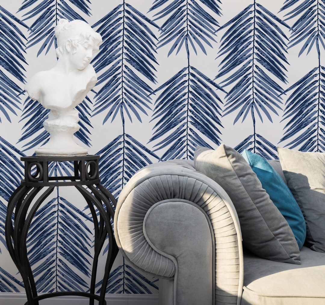 Blue Leaves Wallpaper Peel & Stick and Traditional Wallpaper - Etsy