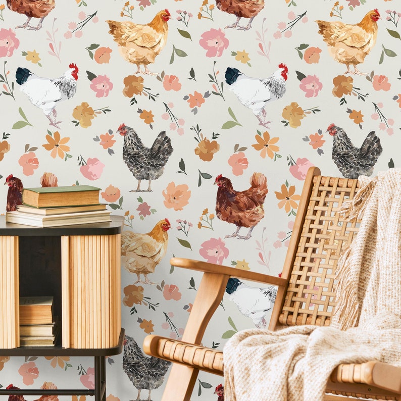 Western Chicken Wallpaper: Peel and Stick, Removable Vinyl - Etsy