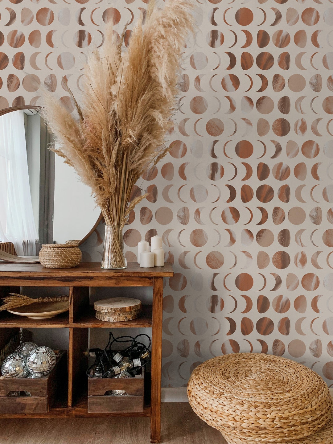 Calm Brown Moon Phases Wallpaper - Easy Peel and Stick Decor - Etsy