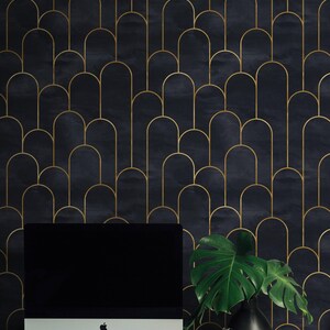 Navy Gold Art Deco Wallpaper Peel&stick and Traditional Wallpaper ...