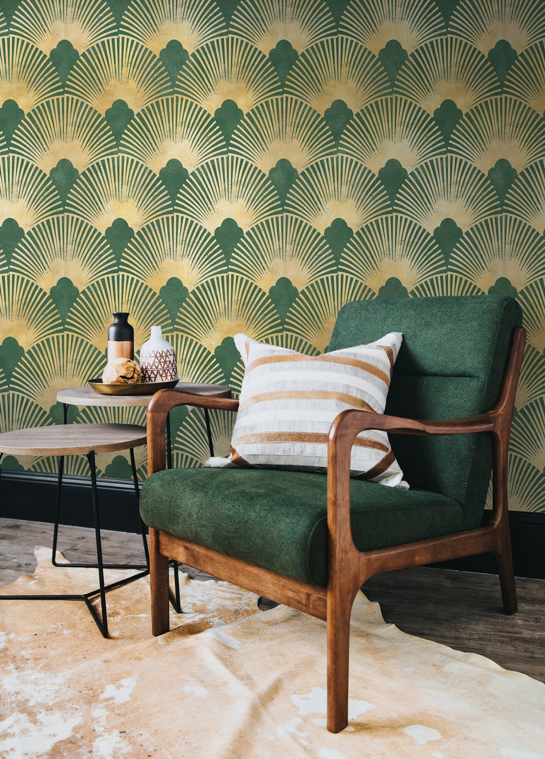 Green Art Deco Wallpaper | Peel&stick and Traditional Wallpaper ...