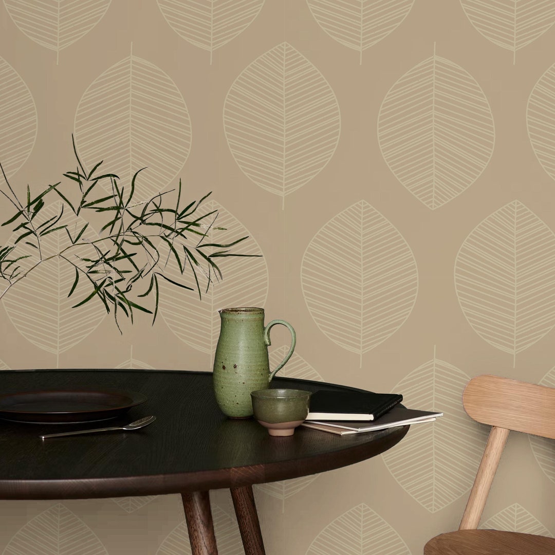 Light Brown Leaf Wallpaper: Boho Peel and Stick Removable Mural - Etsy