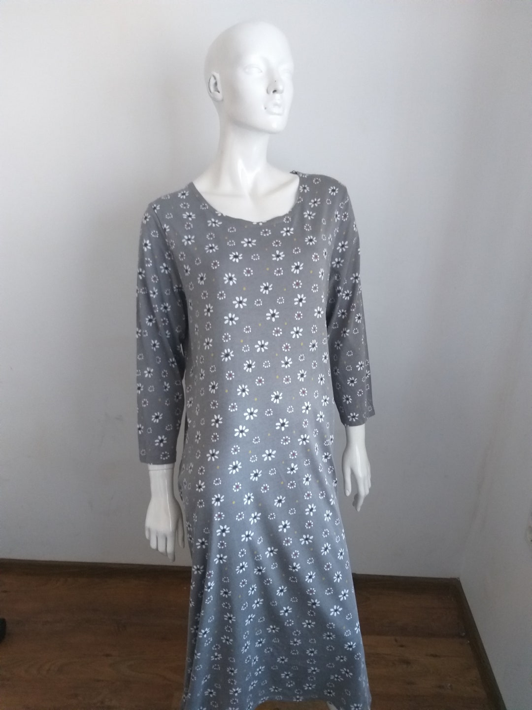 GUDRUN SJODEN Grey Floral Maxi Dress Size XL - Etsy