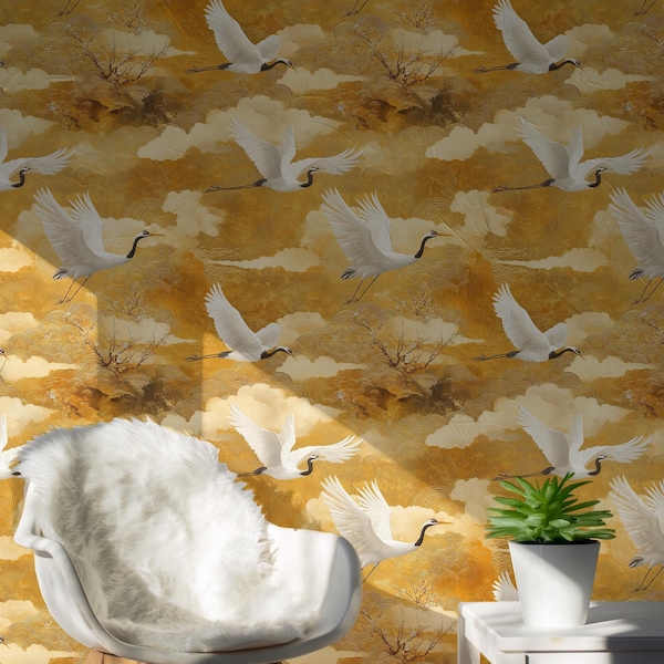 Wallpaper Crane Gold - Etsy UK