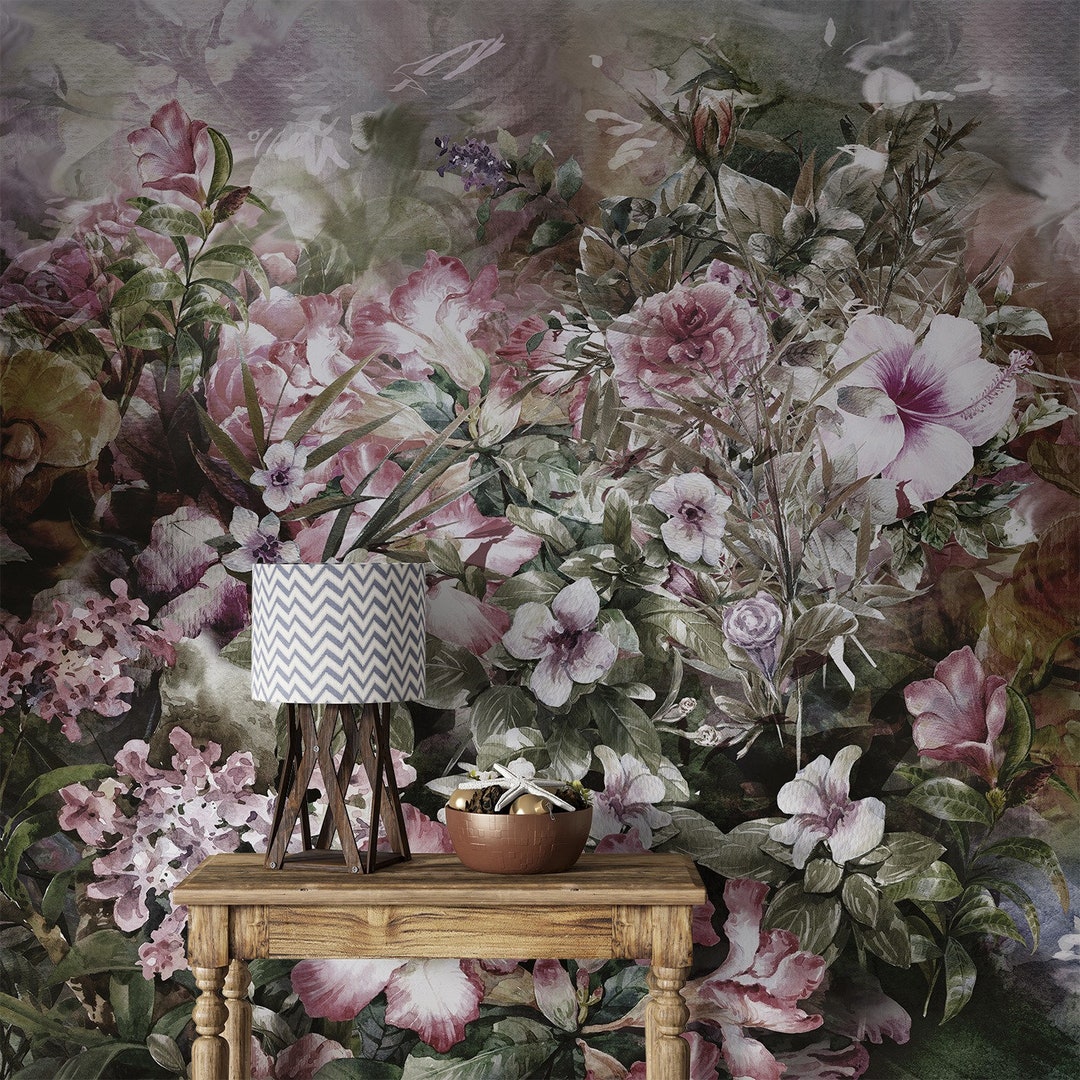 Vintage Floral Pattern Garden Flowers With Colorful Roses /bark and ...