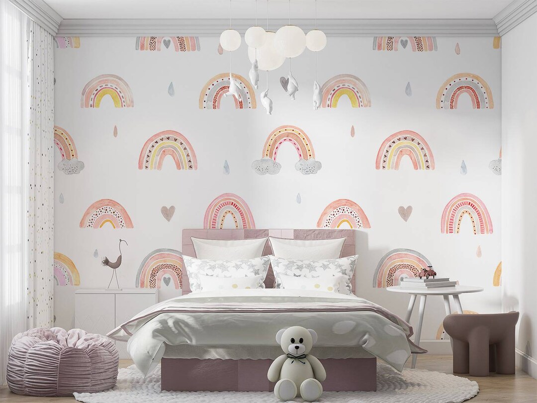 Watercolor Rainbow Wallpaper, Kids Nursery Wallpaper / Peel and Stick ...