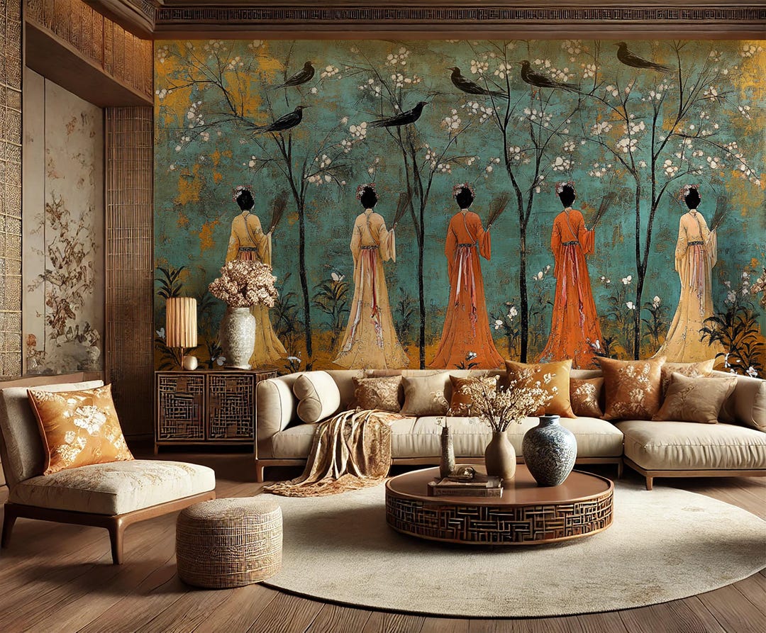 Chinoiserie Wall Mural: East Asian Style Peel and Stick Wallpaper - Etsy