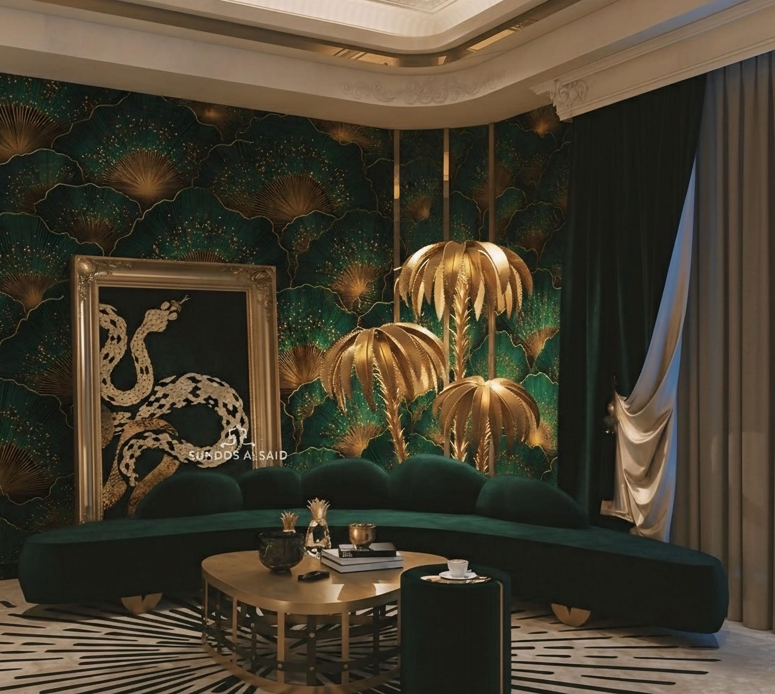 Emerald Gold Art Deco Wallpaper - Luxury & Stick Wall Mural - Etsy