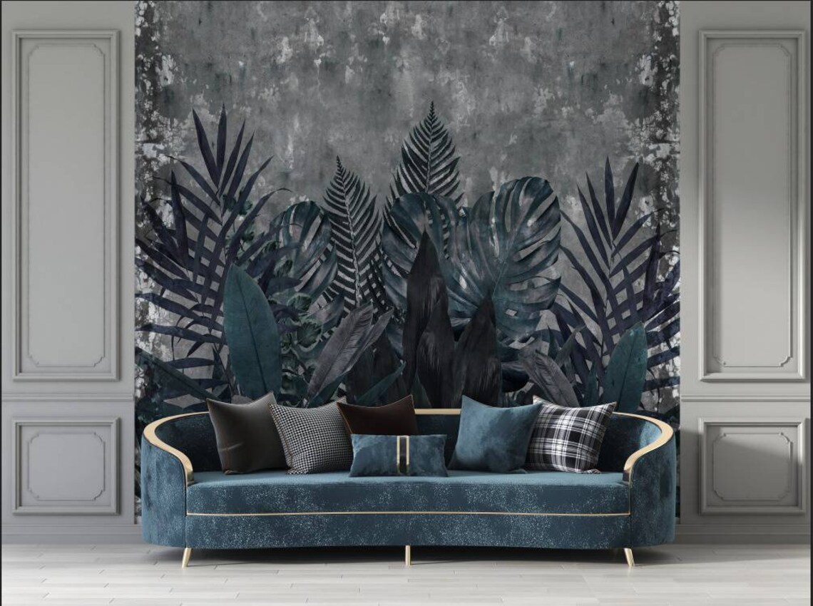 Blue Leaves of Houseplants Concrete Wall Texture Background - Etsy