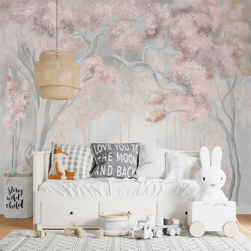 Pink Forest Tree Wallpaper - Etsy