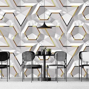 Gold Decor 3D White Panels. Shaded and Glossy Geometric Modules ...