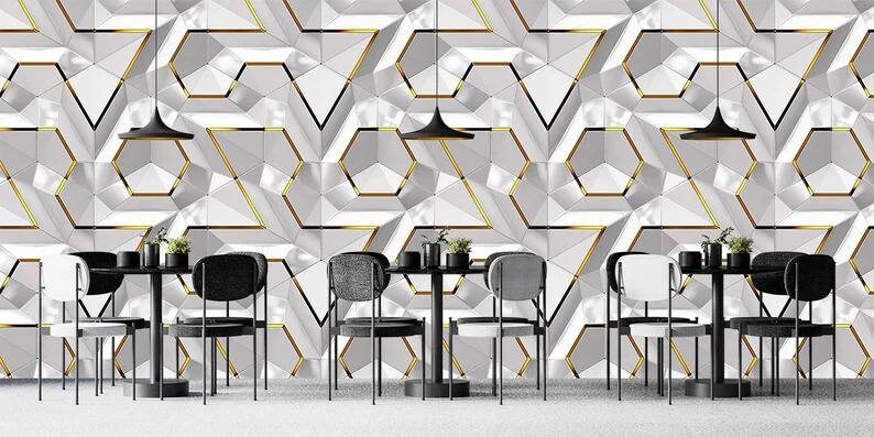 Gold Decor 3D White Panels. Shaded and Glossy Geometric - Etsy
