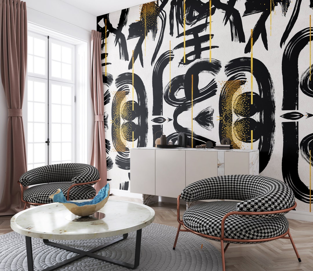 Black and White Abstract Wallpaper: Vinyl Peel and Stick - Etsy