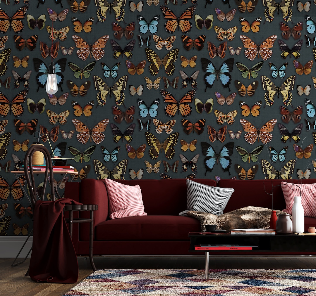Butterfly Pattern Wallpaper, Moths, Butterflies, Removable, Vintage ...