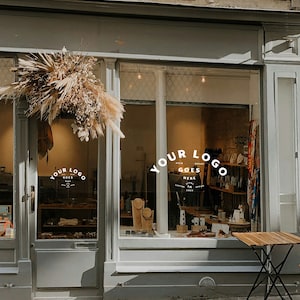 Shop Front Window Decal Mockup With Door Design, Glass Vinyl Mockup ...